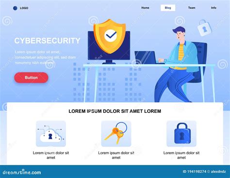 Cybersecurity Landing Page Template Set Cyber Safety Personal Data Protection In Internet