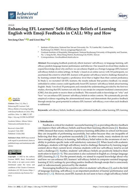 Pdf Enhancing Efl Learners Self Efficacy Beliefs Of Learning English With Emoji Feedbacks In