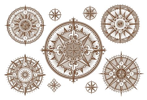 Premium Vector Vintage Medieval Antique Wind Rose Compass Engravings With Sun And Stars Vector