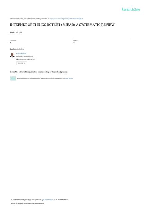 Pdf Internet Of Things Botnet Mirai A Systematic Review