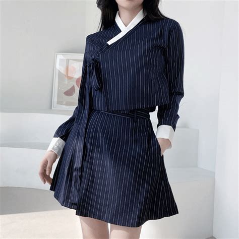 Tm3 네이비 스트라이프 한복 수트 3종 세미정장 세트 에이블리