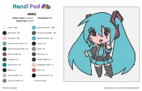 MIKU Fuse Bead Pattern Kandi Pad Kandi Patterns Fuse Bead Patterns Pony Bead Patterns