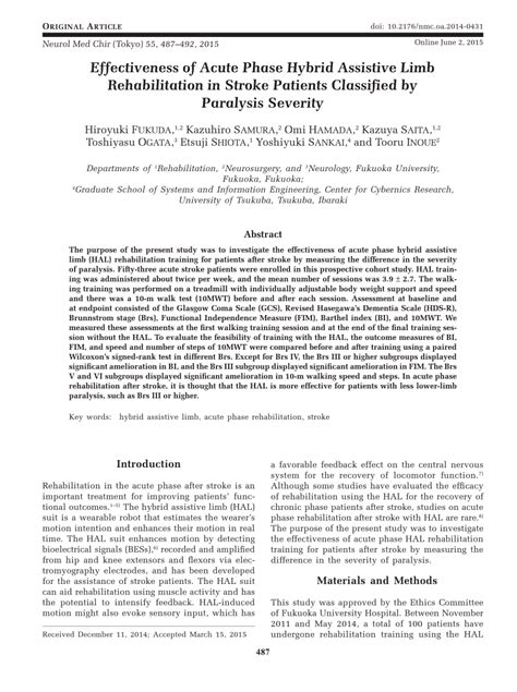 Pdf Effectiveness Of Acute Phase Hybrid Assistive Limb Rehabilitation In Stroke Patients