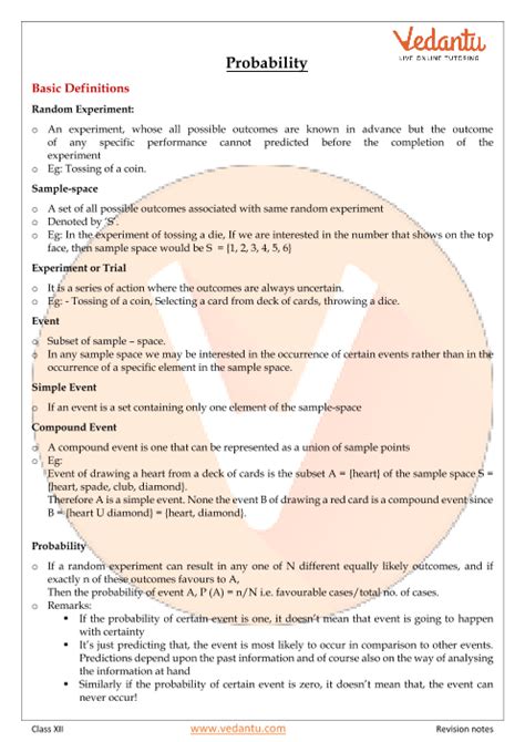 Class 12 Maths Revision Notes For Probability Of Chapter 13