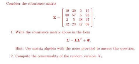 Solved Consider The Covariance Matrix