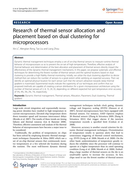 Pdf Research Of Thermal Sensor Allocation And Placement Based On Dual Clustering For