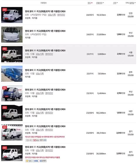 현대 포터2 더블캡 중고차 가격 시세 1톤 트럭 구매 가이드·연식별 가격 비교 보험 지원금 카드