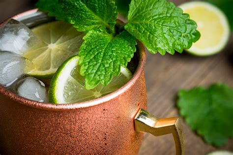 소박한 배경에 구리 머그잔에 차가운 모스크바 뮬 칵테일 0명에 대한 스톡 사진 및 기타 이미지 0명 Moscow Mule Cocktail 고명 Istock