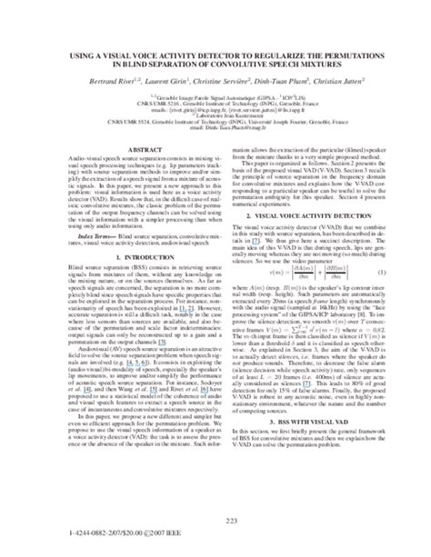 Pdf Using A Visual Voice Activity Detector To Regularize The Permutations In Blind Separation