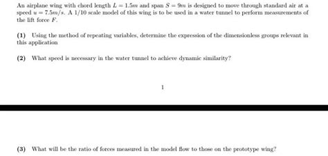 solved an airplane wing with chord length l 1 5m and span s 9m is