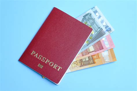 유로 지폐는 파란색 배경에 고립 된 외국 여권에 투자 유럽 여행 금융에 대한 스톡 사진 및 기타 이미지 금융 대출 문서