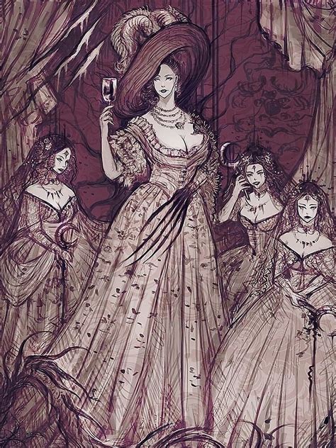 Countess Alcina Dimitrescu With Daughters Resident Evil Village Drawstring Bag For Sale By