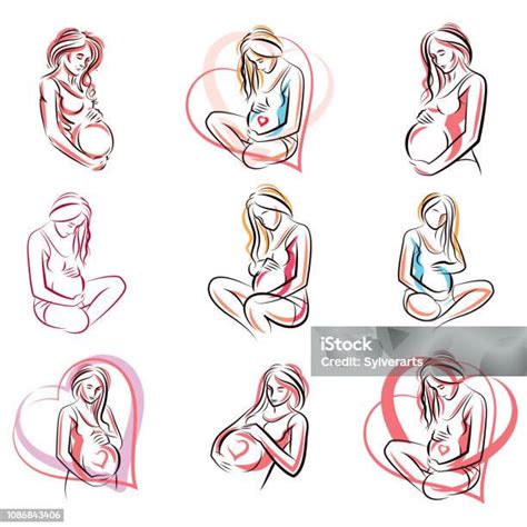 임신 여성의 아름 다운 몸 윤곽선의 설정 임산부 벡터 그림을 그려 행복 하 고 돌보는 테마입니다 어머니의 날입니다 개체 그룹에 대한 스톡 벡터 아트 및 기타 이미지 Istock