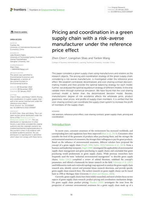 Pdf Pricing And Coordination In A Green Supply Chain With A Risk Averse Manufacturer Under The