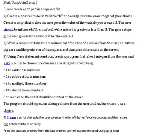 Solved Bash Script Shell Script Please Create Each Part In A Chegg Com