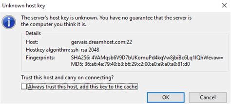 The Server S Host Key Is Unknown Warning Dreamhost Knowledge Base