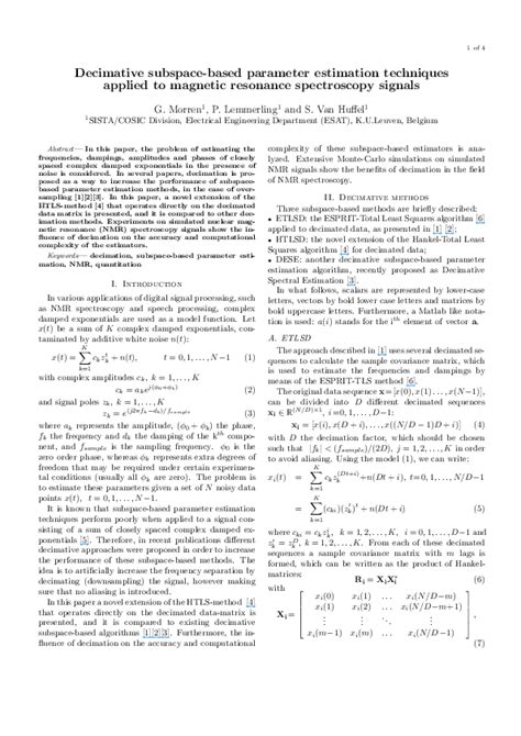 Pdf Decimative Subspace Based Parameter Estimation Techniques Applied