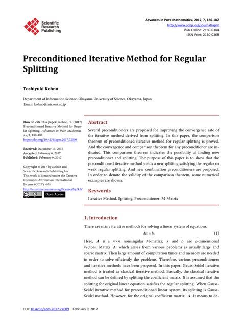 PDF Preconditioned Iterative Method For Regular Splitting