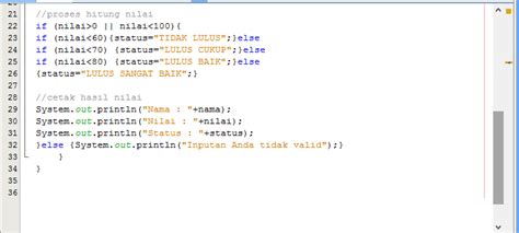 program percabangan if menentukan status nilai grade dengan java