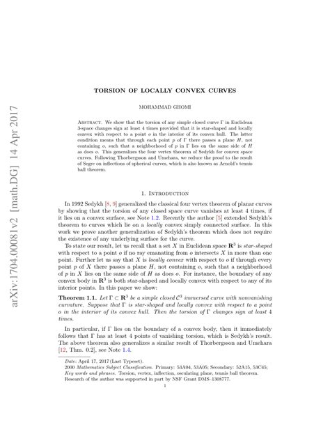 Pdf Torsion Of Locally Convex Curves