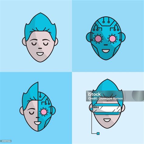 Set Virtual Boy Face With Cyberspace Connect Stock Illustration