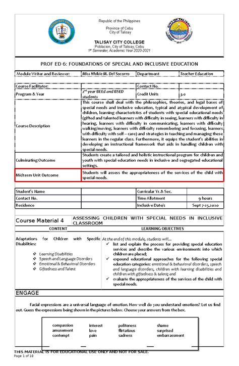 Prof Ed 6 Cm4 Assessing Csn In An Inclusive Classroom Republic Of The