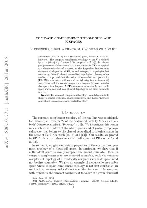Pdf Compact Complement Topologies And K Spaces