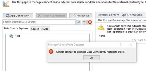 Sharepoint Online Bdc Error Cannot Connect To Business Data Connectivity Metadata Store