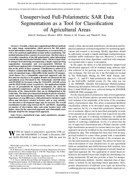 Pdf Unsupervised Full Polarimetric Sar Data Segmentation As A Tool For Classification Of