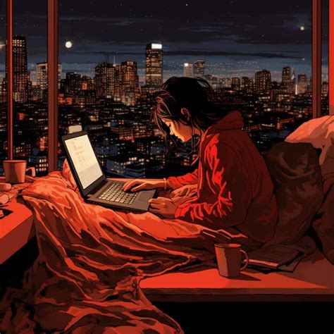 Premium Ai Image There Is A Woman Sitting On A Bed With A Laptop In