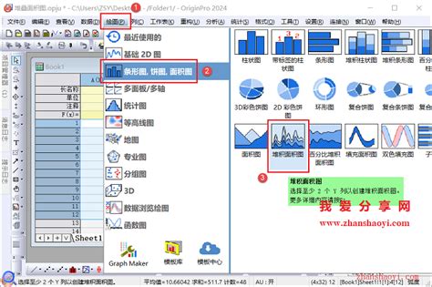 Origin 2024中如何绘制堆积面积图？ 我爱分享网
