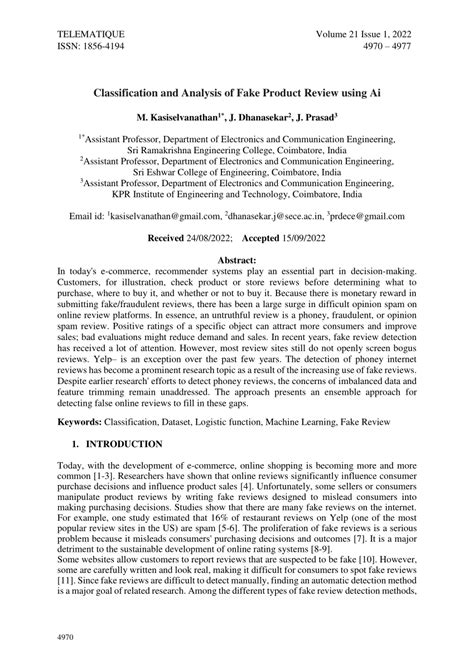 Pdf Classification And Analysis Of Fake Product Review Using Ai