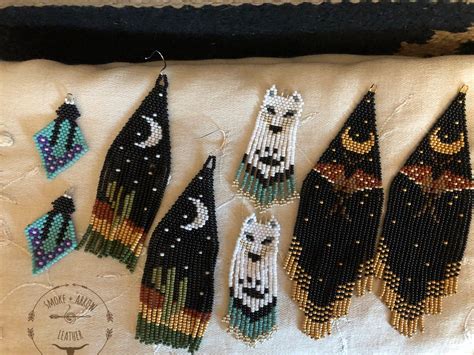 White Wolf Seed Bead Earrings Fringe Earrings Handwoven Beaded Earrings