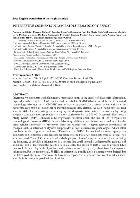 Pdf The Interpretive Comments In Laboratory Hematology Report Free English Translation