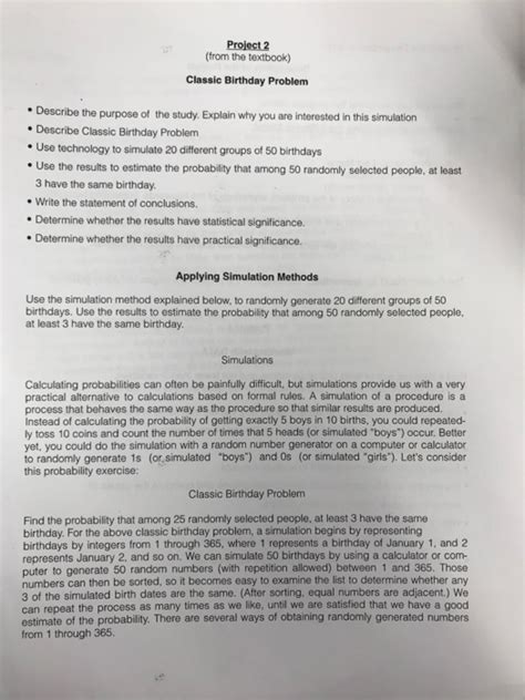 Solved 1 Simulate 20 Different Groups Of 50 Birthdays