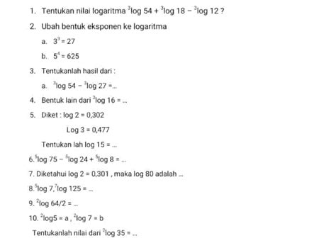 1 Tentukan Nilai Logaritma 3 54 3 18 3 12 2 StudyX