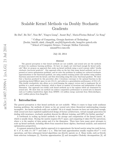 Pdf Scalable Kernel Methods Via Doubly Stochastic Gradients