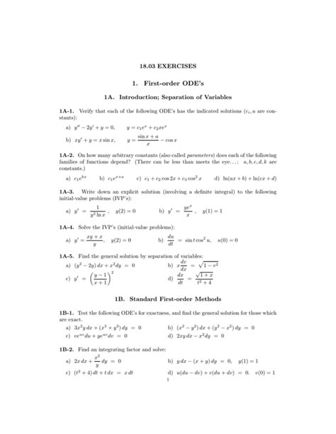 First Order Ode Exercises Problems And Solutions