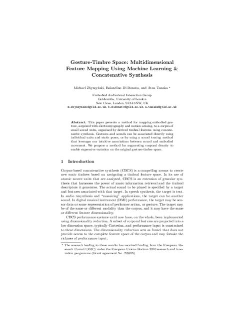 Pdf Gesture Timbre Space Multidimensional Feature Mapping Using Machine Learning And