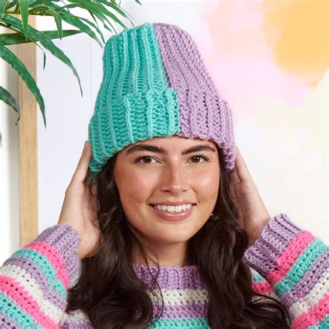 Free Easy Red Heart Color Duo Crochet Rib Beanie Pattern Yarnspirations
