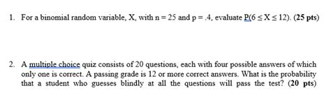 Solved 1 For A Binomial Random Variable X With N25 And