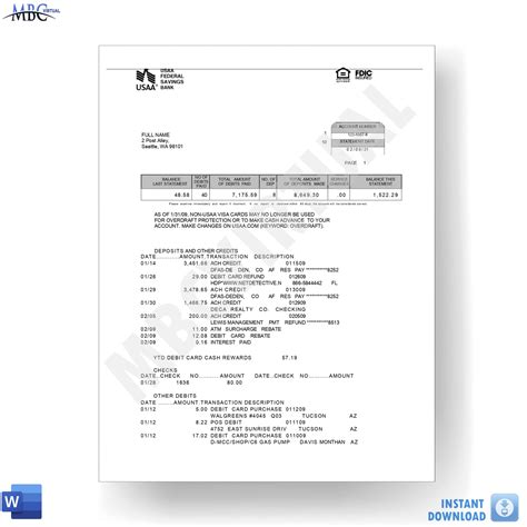 Usaa Bank Statement Template