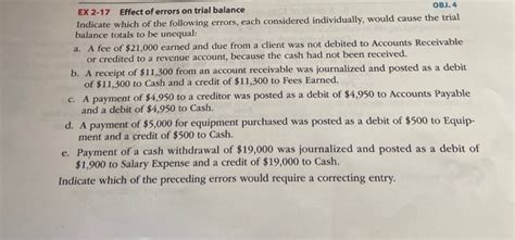Solved Ex 2 17 Effect Of Errors On Trial Balance Obj 4