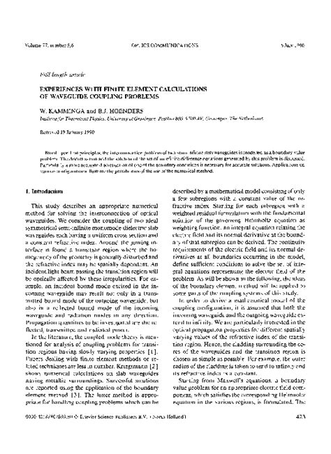 Pdf Experiences With Finite Element Calculations Of Waveguide Coupling Problems