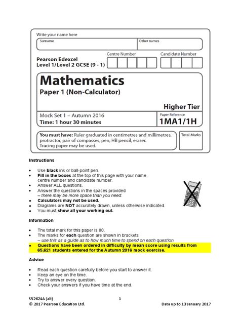 07c Mock Papers Set 1 Paper 1h Gold Pdf Speed Mathematics