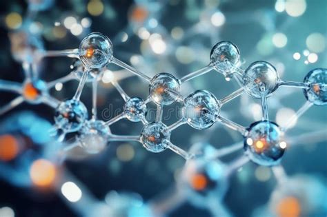 Complex Molecular Structure With Linked Atoms And Glowing Spheres In A Science Setting Stock