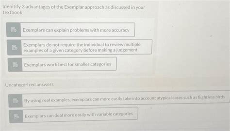 Solved Idenitify 3 Advantages Of The Exemplar Approach As