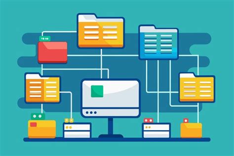An Illustration Depicting A Computer Connected To Multiple Folders Via A Network The Folders Are