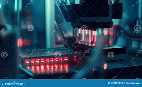 Dna Sequencing Machine At Work In A Sterile Lab Glowing With Digital Data Streams Stock