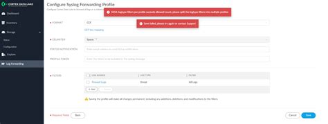Logtype Filter Configuration Error Message